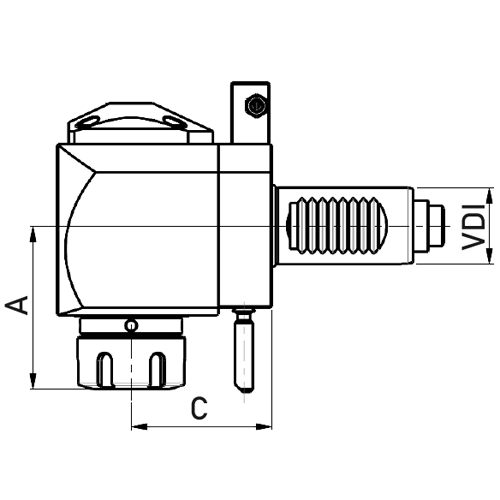 Radial drilling milling head DIN 5480, angular, long, R