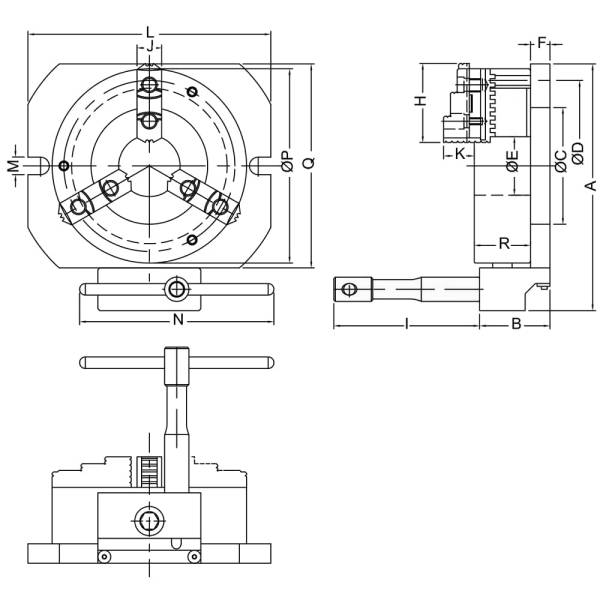 Stationäres 3-Backen Spannfutter mit Winkeltrieb VMJ