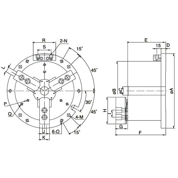Pneumatisch-hydraulisches 3 Backen Spannfutter MO